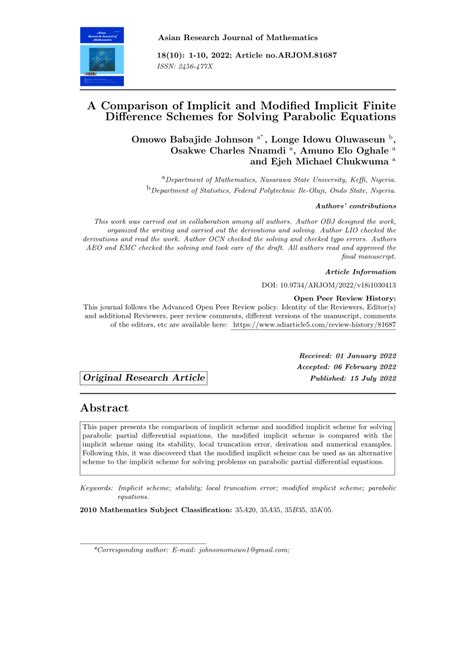 pdf a comparison of implicit and modified implicit finite difference schemes for solving