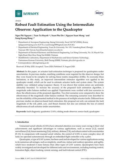 pdf robust fault estimation using the intermediate observer application to the quadcopter