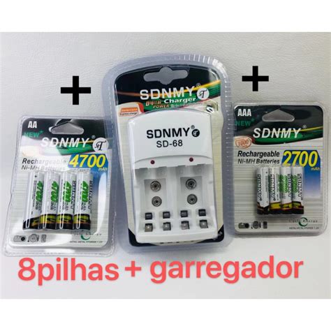 KIT 8 Pilhas Recarregável de AA 4700mAh OU de AAA 2700mAH