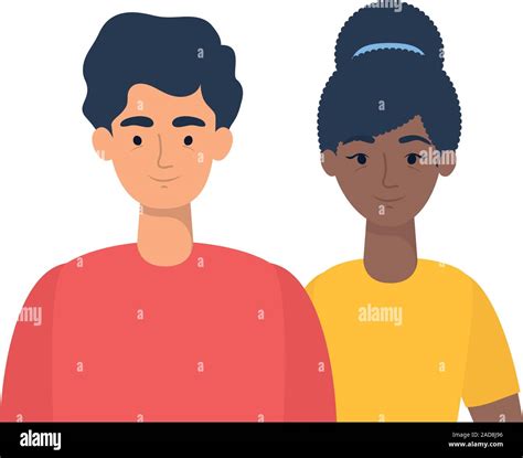 Young Interracial Couple Avatars Characters Stock Vector Image And Art Alamy