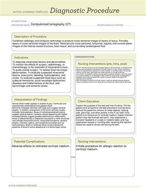 Ati Diagnostic Procedure Template Computerized Tomography Active