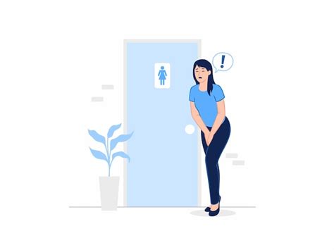 Premium Vector Woman Standing Waiting At Toilet Doorholding Her Crotch Urgency Unbearable Need