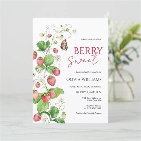 Berry Sweet Strawberry Baby Shower Invitation Zazzle