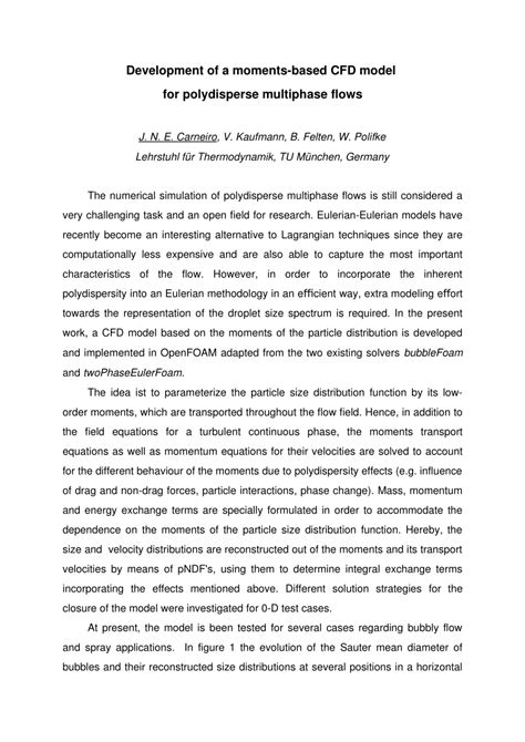 pdf development of a moments based cfd model for polydisperse multiphase flows
