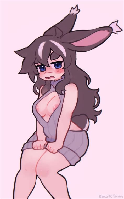 Rule 34 Areolae Blue Eyes Blush Blush Lines Breasts Bunny Ears Bunny Girl Bunny Tail Sharktuna