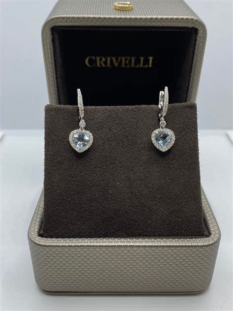 Orecchini Crivelli Pendenti Con Acquamarina A Cuore E Brillanti