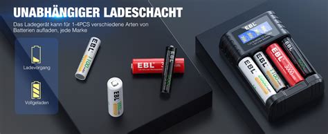 EBL Akku Ladegerät für AA AAA 1 2V NI MH 1 5V Li Ionen wiederaufladbare