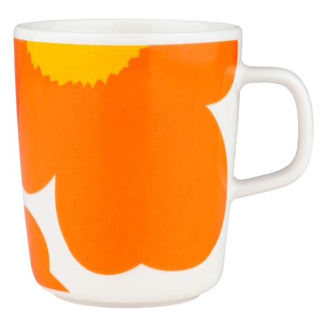 Marimekko Oiva Iso Unikko 60th Anniversary Mug 2 5 Dl White Orange