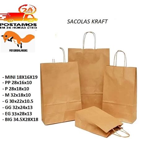 Sacolas Kraft 10 Unidades ESCOLHA O Tamanho Shopee Brasil