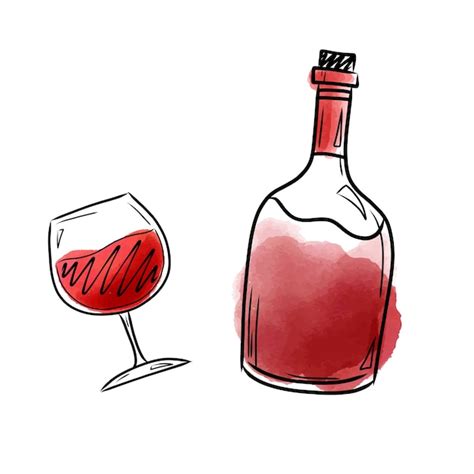 Ilustração vetorial uma garrafa e um copo de vinho tinto em estilo