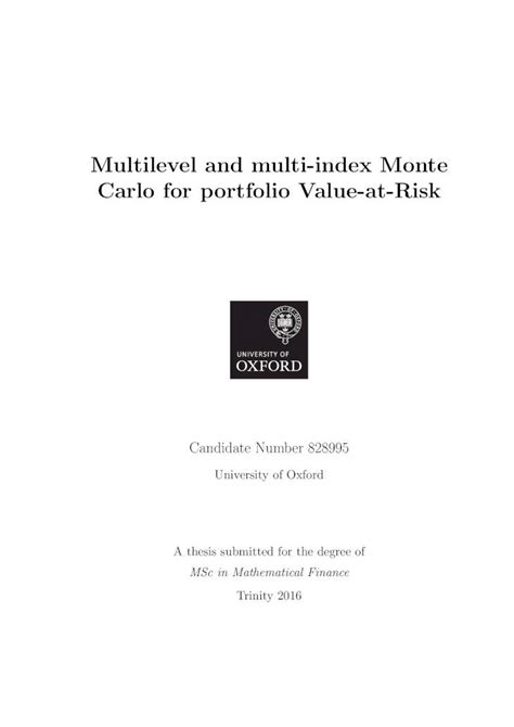 pdf multilevel and multi index monte carlo for portfolio value at risk · x portfolio value at