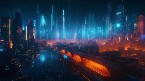 Night Time View Of A Futuristic City With Vibrant Neon Lights In 3d