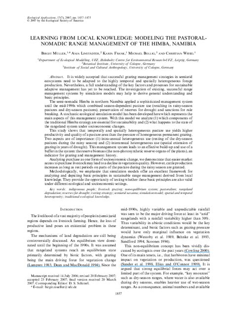 pdf learning from local knowledge modeling the pastoral nomadic range management of the himba