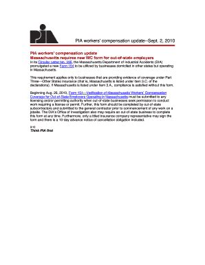 Fillable Online Pia Massachusetts Requires New WC Form For Out Of State