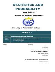 STATISTICS AND PROBABILITY MODULE 3 Pdf STATISTICS AND PROBABILITY