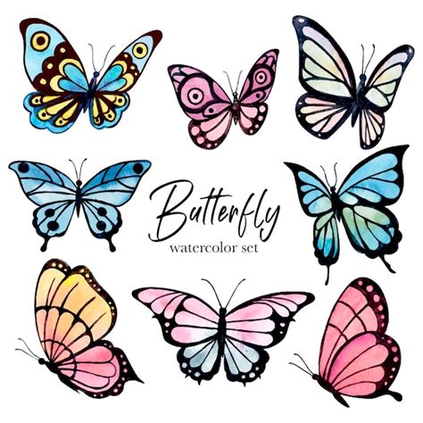 Conjunto de acuarela de mariposa colorida ilustración vectorial