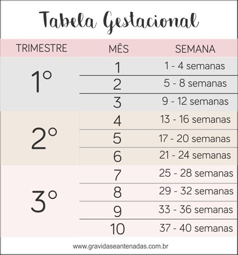 TABELA GESTACIONAL MESES X SEMANAS APRENDA A CALCULAR Tabela De