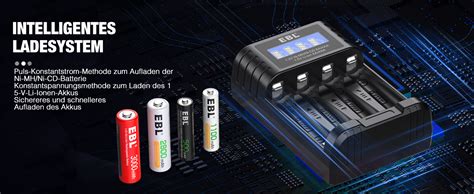 EBL Akku Ladegerät für AA AAA 1 2V NI MH 1 5V Li Ionen wiederaufladbare