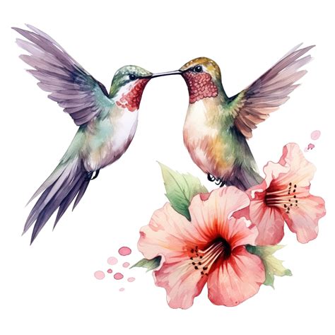 Hummingbird Flowers Watercolor Clipart Ai Generated Hummingbird