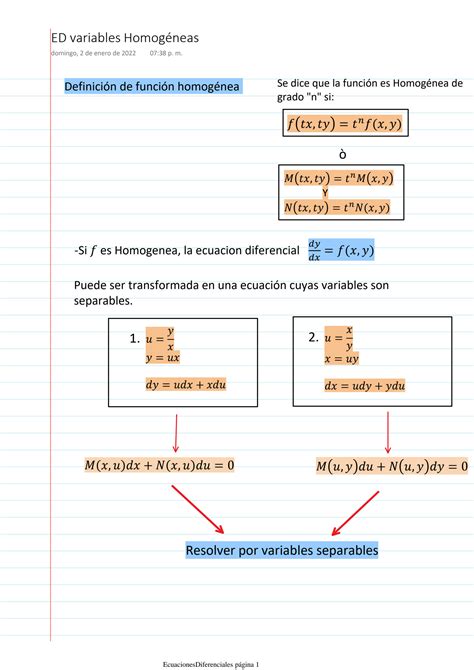 SOLUTION Ecuaciones Diferenciales variables homogéneas Guia y