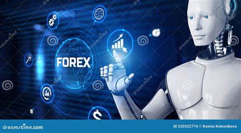 Forex Robot Trading Automation Concept Robot Pressing Button On Screen