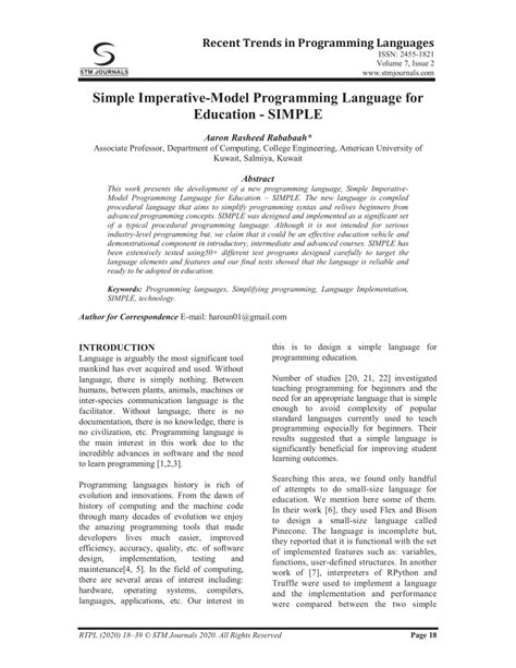 pdf recent trends in programming languages simple imperative model programming language for