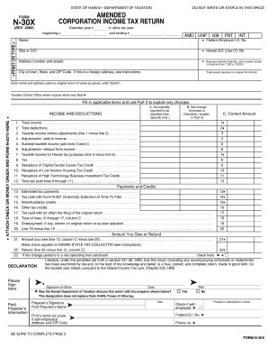 Fillable Online Form N 30X Rev 2002 Amended Corporation Income