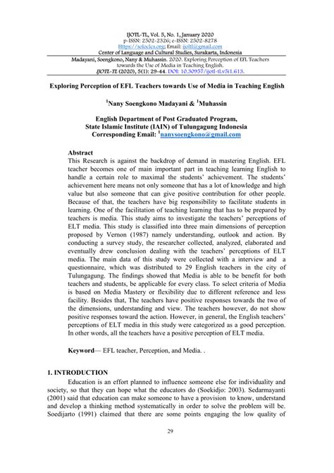 pdf exploring perception of efl teachers towards use of media in teaching english