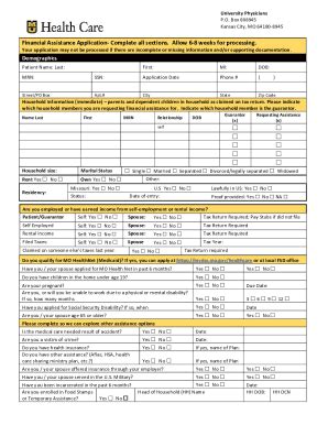 Fillable Online Financial Assistance Application Complete All Sections
