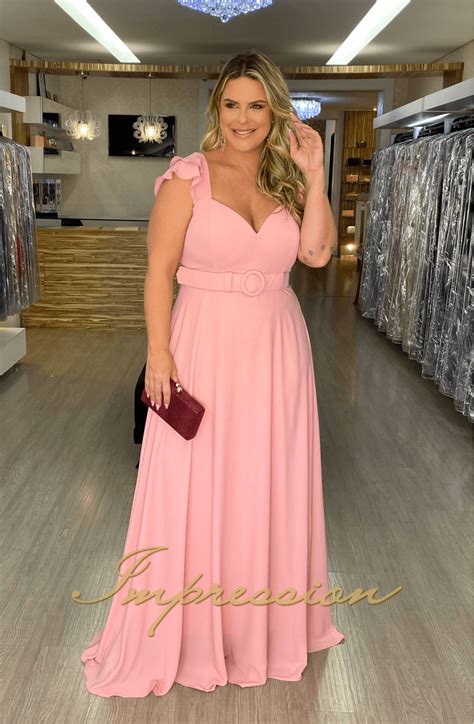 Vestido De Festa Longo Plus Size Rose Impression Modas