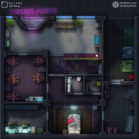 Braindance Parlor 15x15 Sunset Alley Cyberpunk R Battlemaps