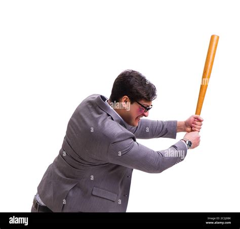 Businessman With Baseball Bat Isolated On White Stock Photo Alamy