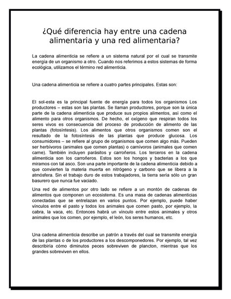 Diferencia entre cadena y red alimentarias Qué diferencia hay entre
