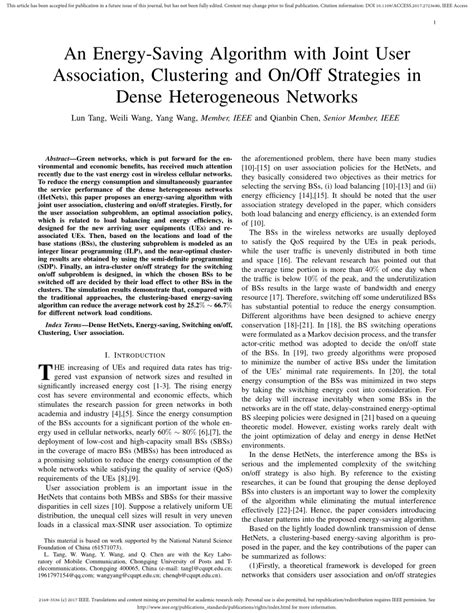 pdf an energy saving algorithm with joint user association clustering and on off strategies