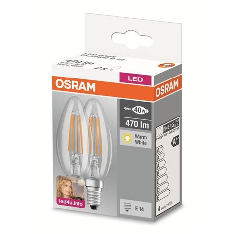 2 X Osram LED Filament Leuchtmittel Kerze 4W 40W E14 Klar 2700K War