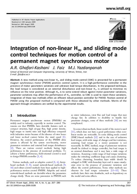 pdf integration of non linear h∞∞ and sliding mode control techniques for motion control of a