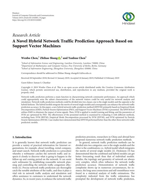 pdf a novel hybrid network traffic prediction approach based on support vector machines