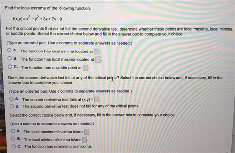 solved find the local extrema of the following function