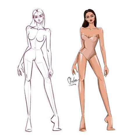 Female Fashion Croquis Template Runway Pose Design Cuts