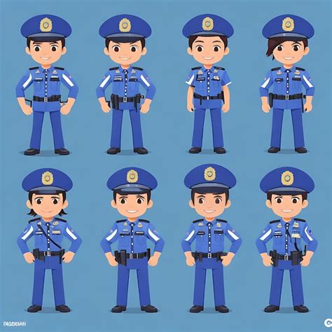 Premium AI Image Police Officers Cartoon Character Set Vector