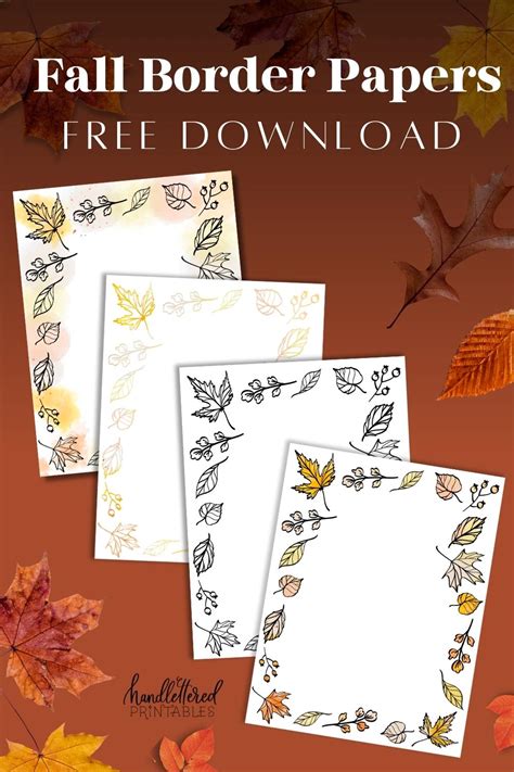 Fall Borders Free Printable Paper With Autumn Leaves Hand Lettered