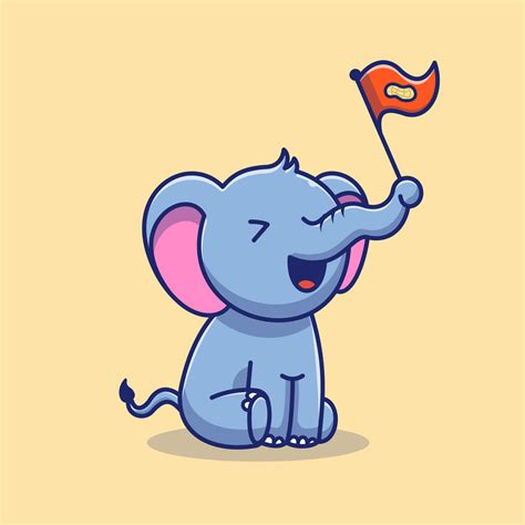 söt elefant med nötflagga tecknad vektor ikonillustration djur natur