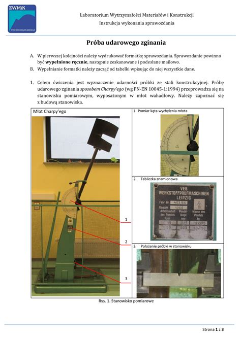 Instrukcja wykonania ćwiczenia UdarnoŚĆ Laboratorium Wytrzymałości