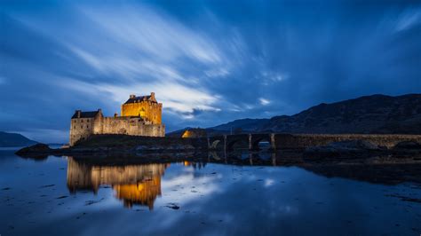 Eilean Donan Castle Near Kyle Of Lochalsh In Night Highlands Of