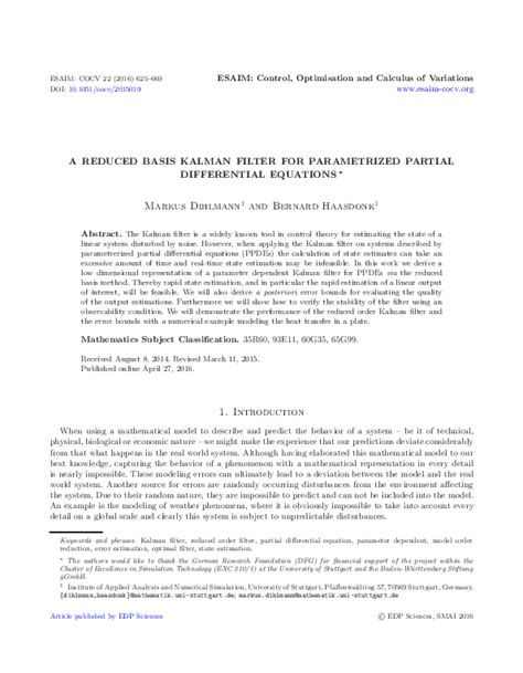 pdf a reduced basis kalman filter for parametrized partial differential equations bernard