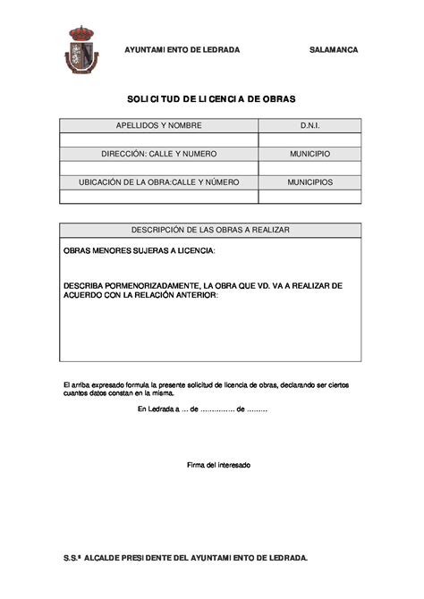 Impreso Solicitud de licencia de Obra Cristóbal