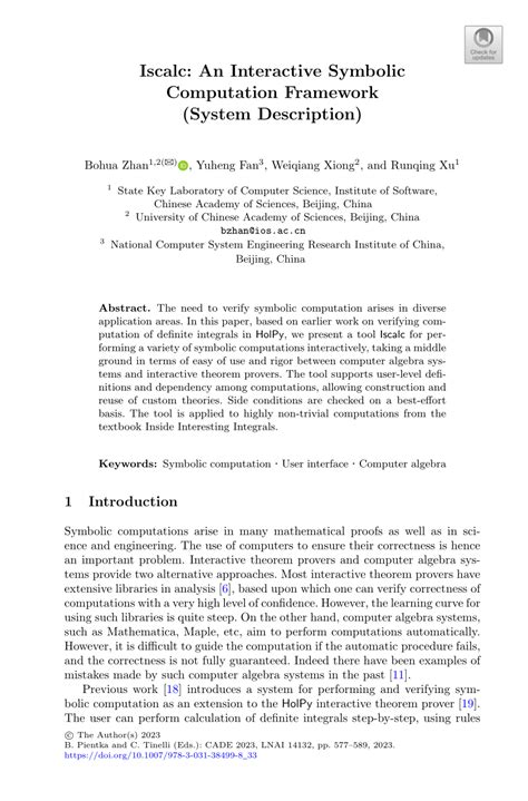pdf iscalc an interactive symbolic computation framework system description