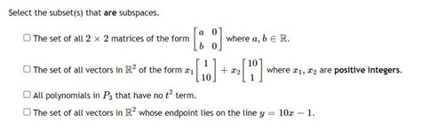solved select the subset s that are subspaces the set of