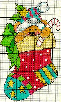 Orsetto Nella Calza Di Babbo Natale Punto Croce Cross Stitch