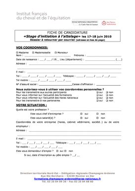 Remplissable En Ligne FICHE DE CANDIDATURE Stage Dinitiation A